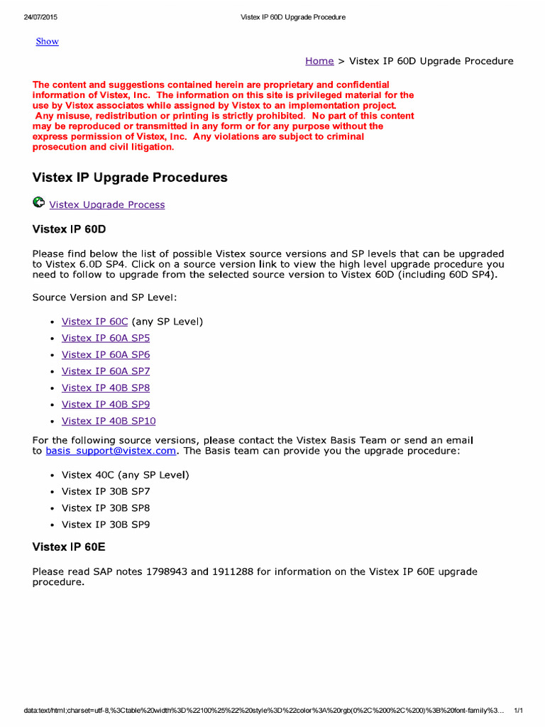 Vistex IP 60D Upgrade Procedure | PDF