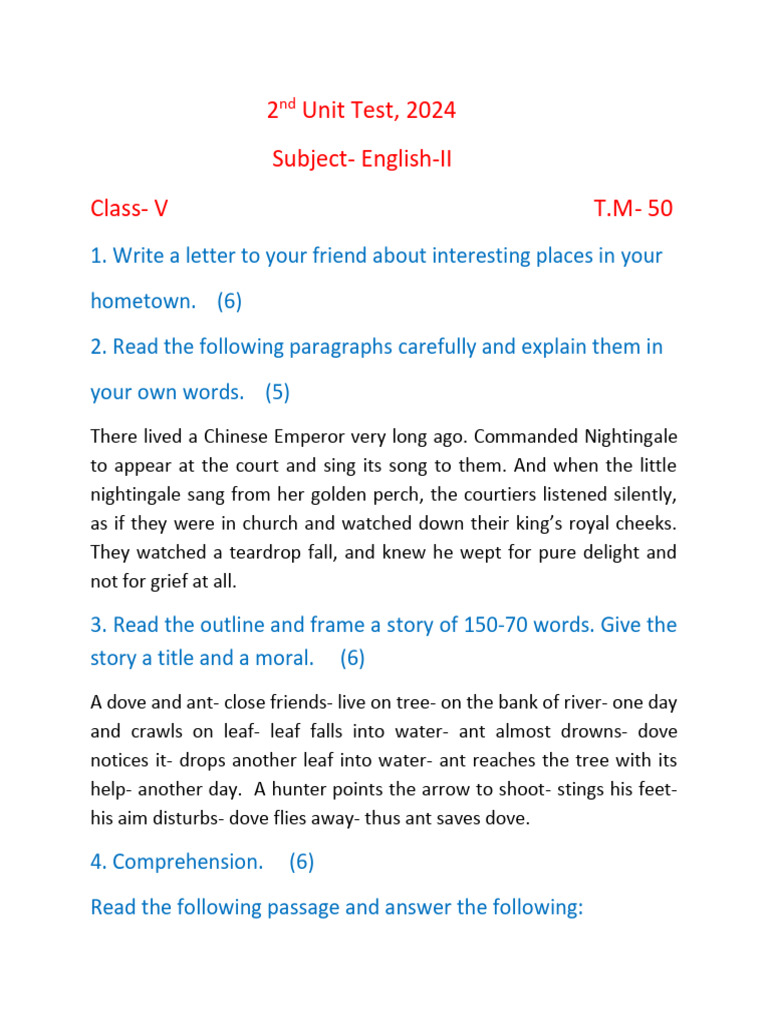 2nd Unit Test 2024 Eng2 | PDF