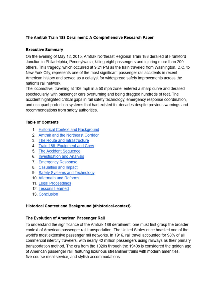 The Amtrak Train 188 Research Paper | PDF | Northeast Corridor | Amtrak