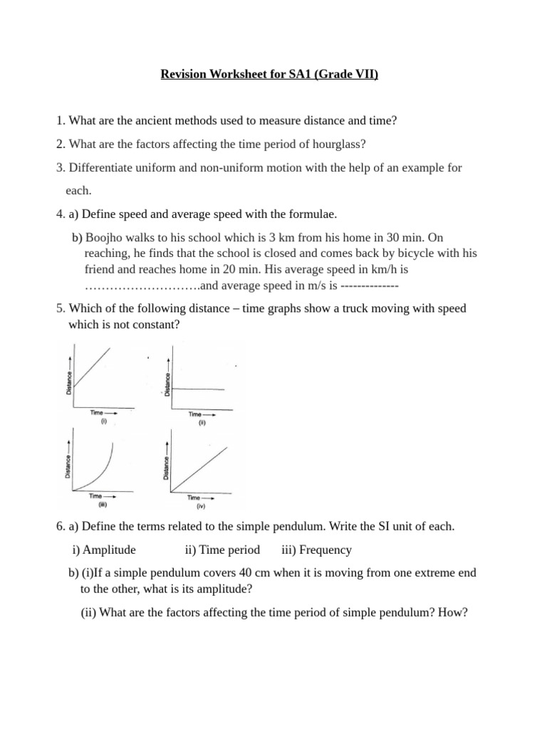 Grade VII SA1 Revision Worksheet | PDF | Mirror | Electromagnetic Radiation