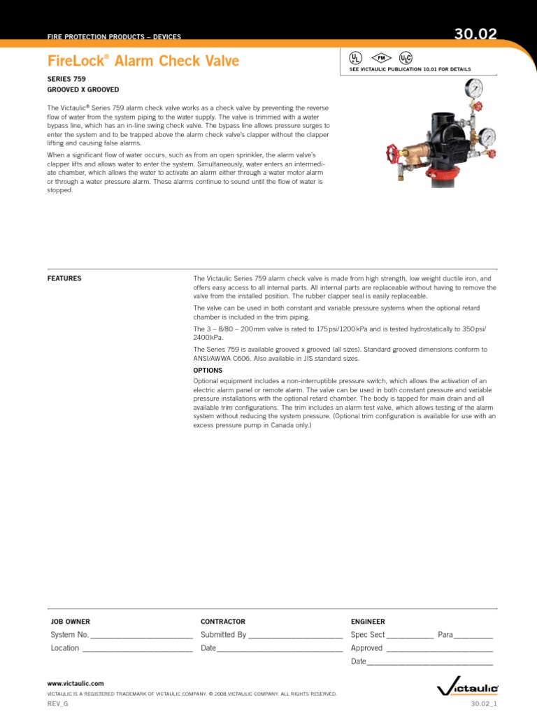 Alarm Check Valve Victulic | PDF | Valve | Fire Sprinkler System