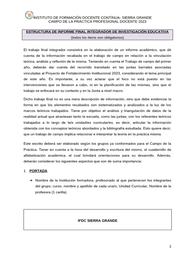 Informe Final Integrador Pdi 2023 | PDF | Maestros | Experiencia