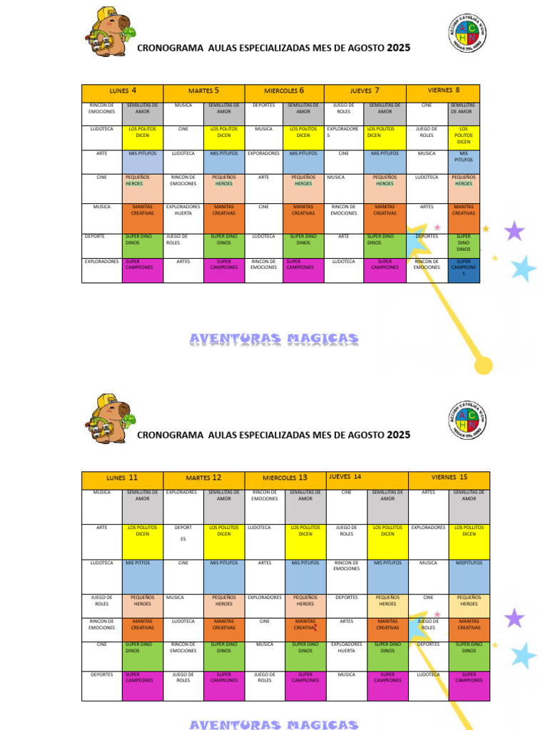 Cronograma Aulas Especializadas Agosto2025 | PDF