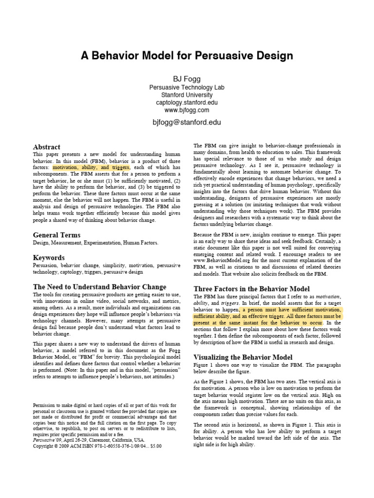 Captology Fogg Behavior Model | PDF | Persuasion | Motivation