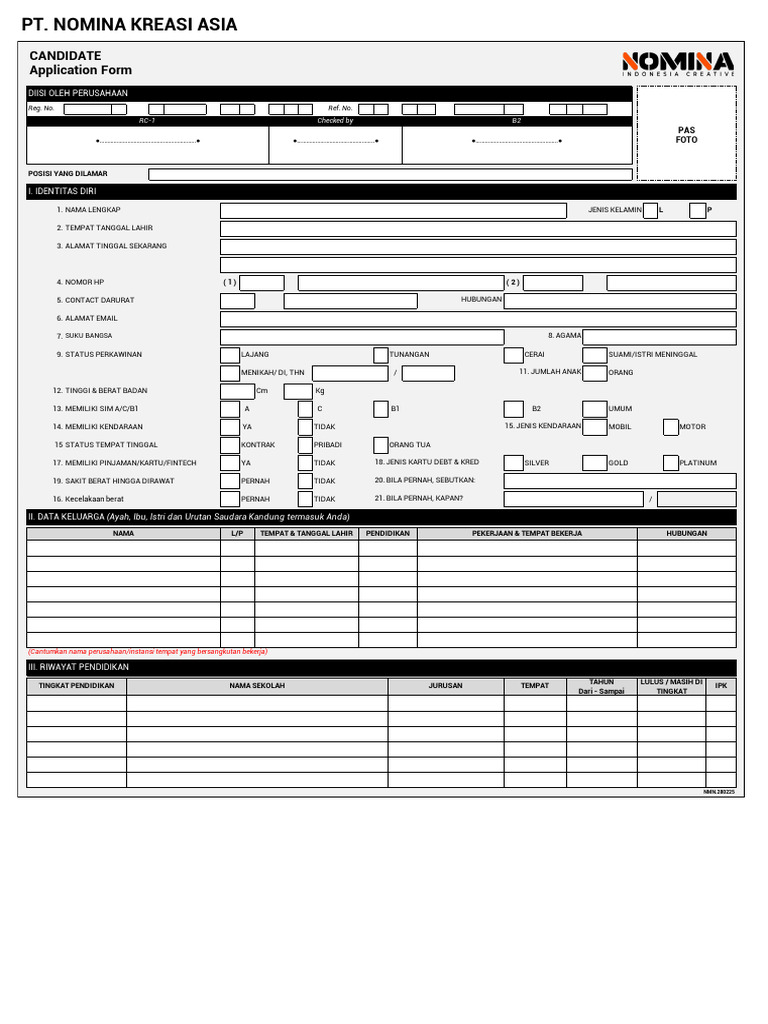 Formulir Aplikasi Kandidat 2025 | PDF