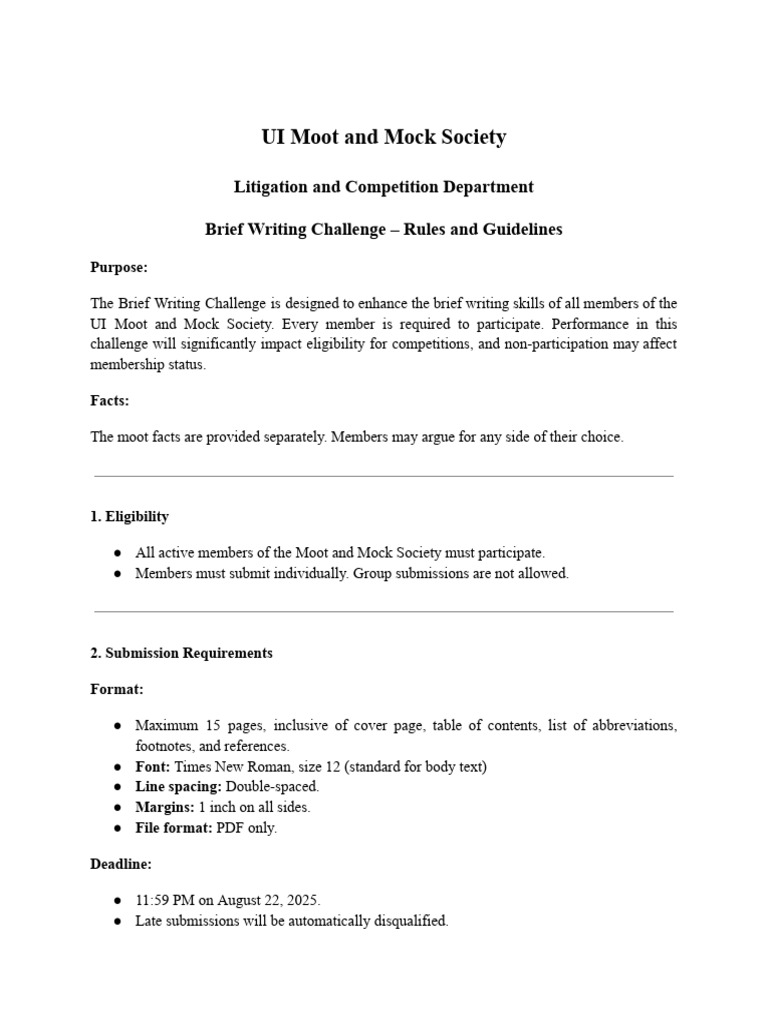 UI Moot Society Brief Writing Challenge | PDF | Citation