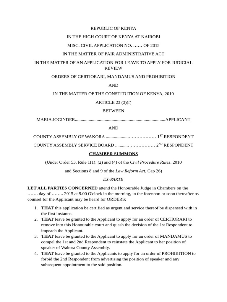 Judicial Review Application in Kenya | PDF | Government | Justice