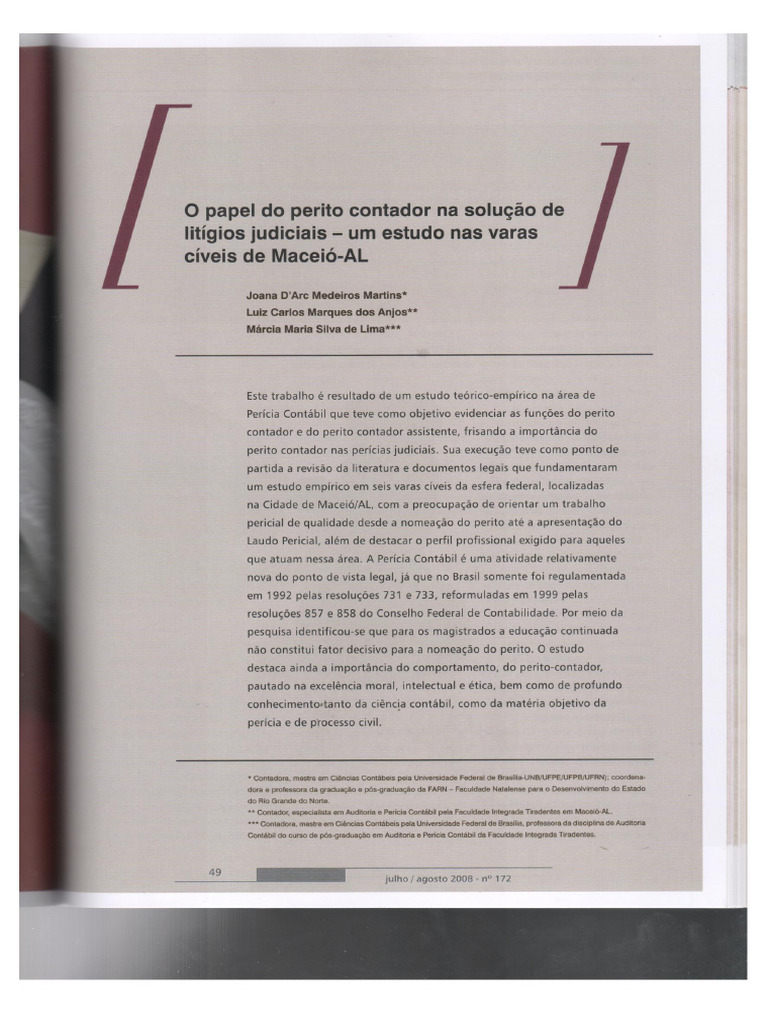 RBC Julho 2008 - o Papel Do Perito Contador Na Solução de Litigios ...