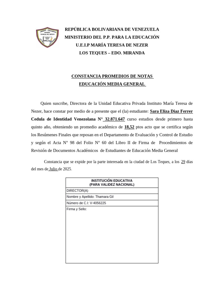 Constancia de Promedio | PDF