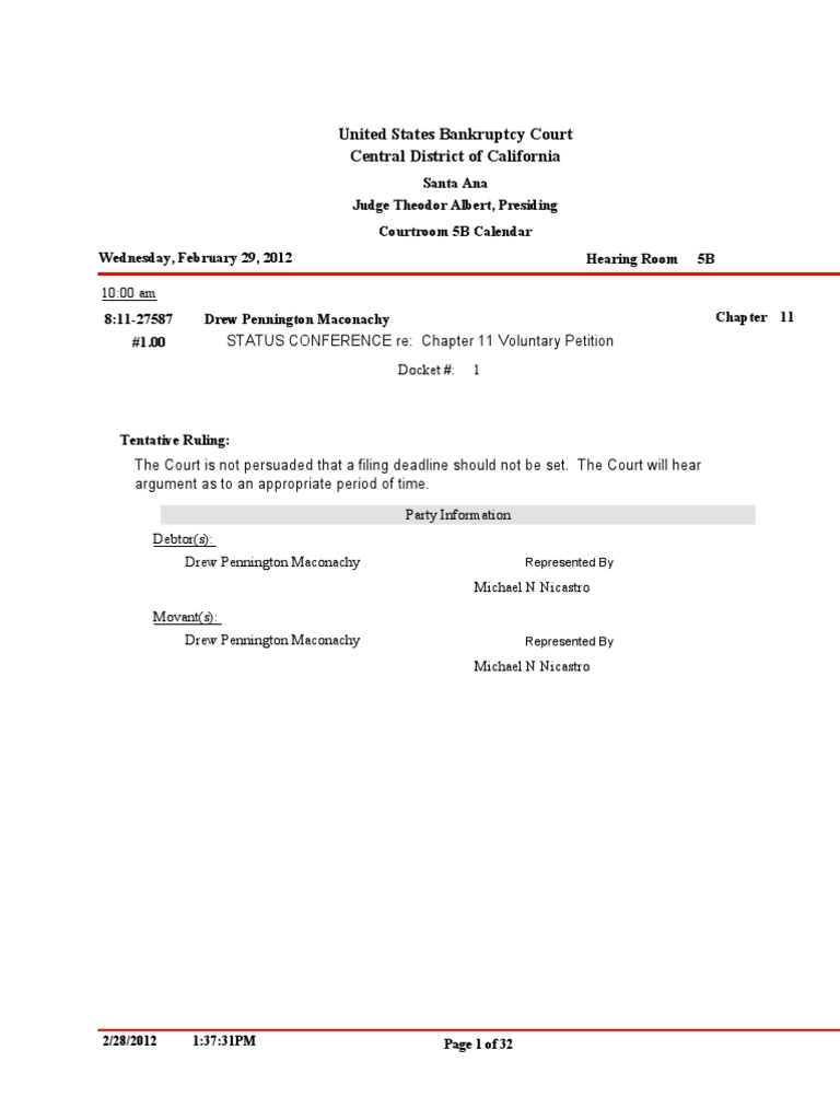 Judge Theodor Albert Calendar For 29 Feb 2012 | PDF | Chapter 11 ...