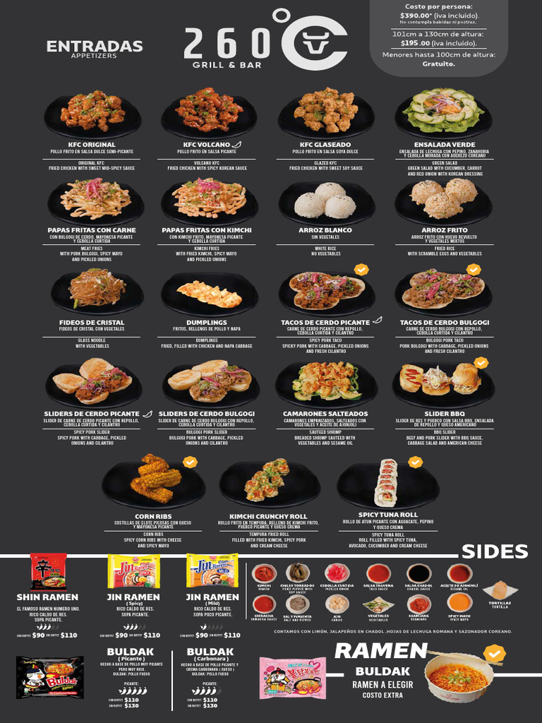 Menú de 260 grados | PDF | filete | Cocina coreana