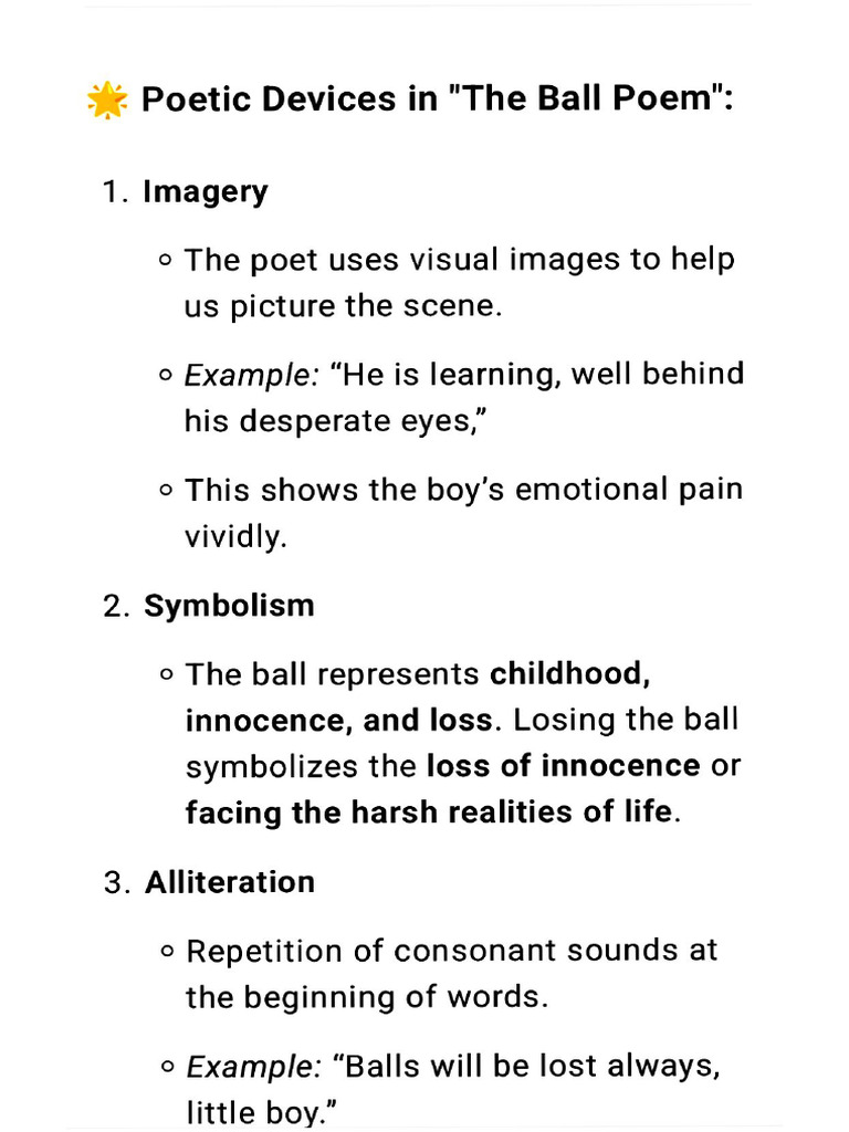 Poetic Devices of Poem Ball Poem | PDF