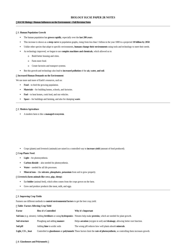 Biology Igcse Paper 2R Notes | PDF | Kidney | Eutrophication