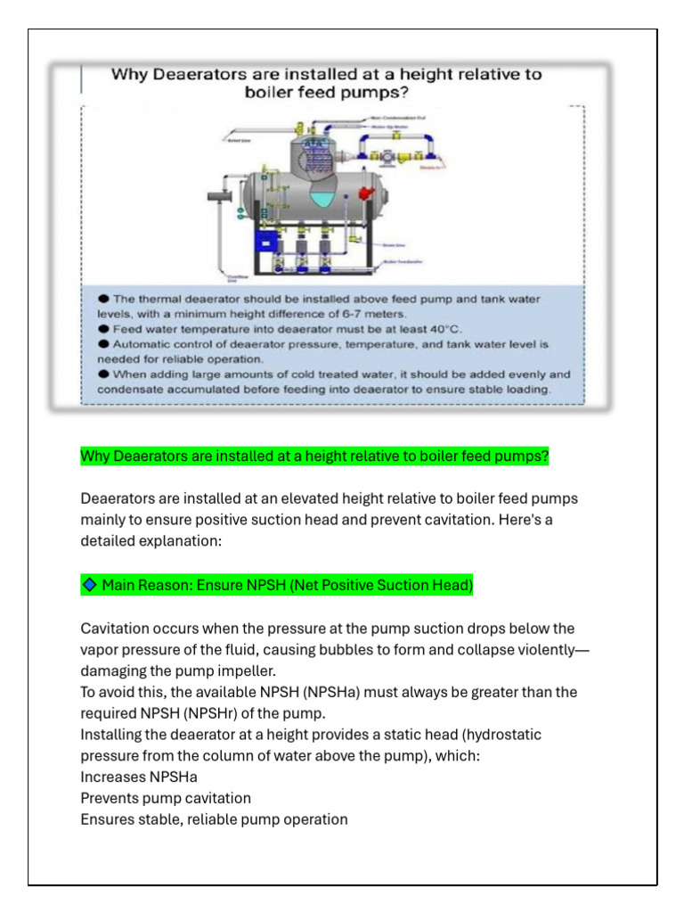 Deaerator Height for Pump Efficiency | PDF