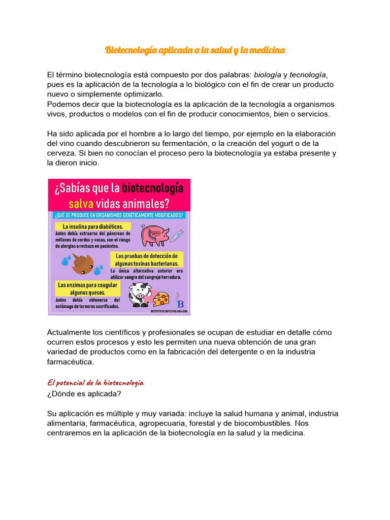 Biotecnología en Salud y Medicina | PDF | Biotecnología | Ciencias de ...