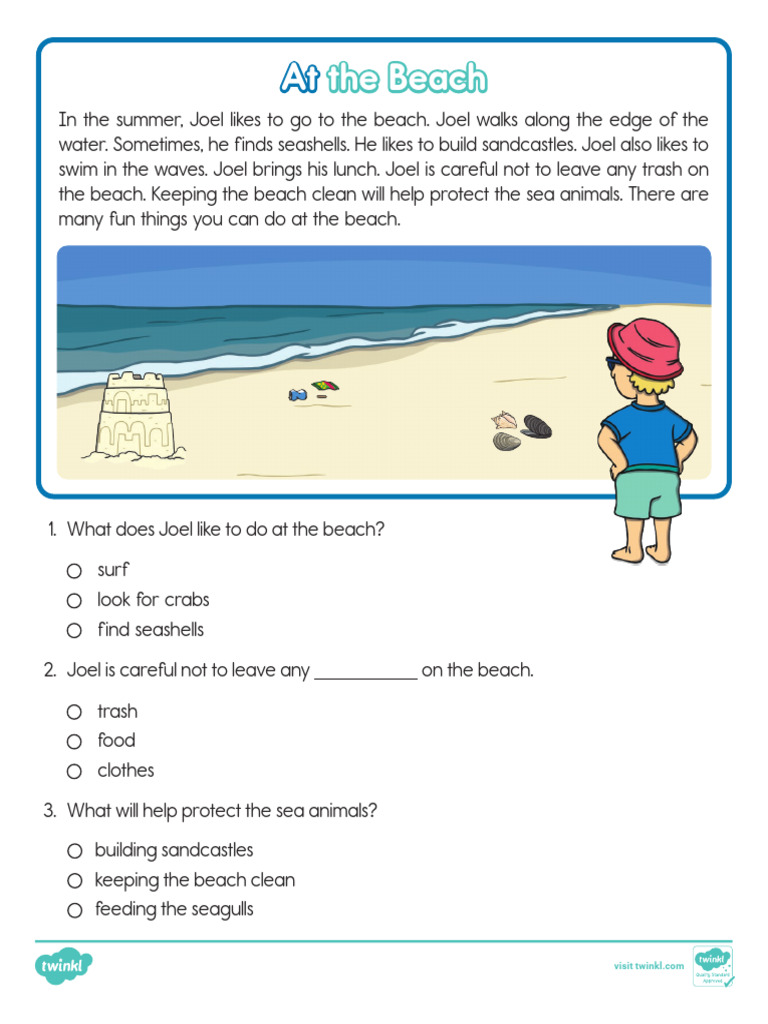 Beach Activities for Kids' Comprehension | PDF