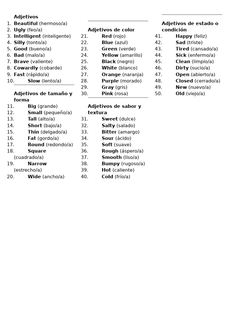Lista de Adjetivos en Español | PDF