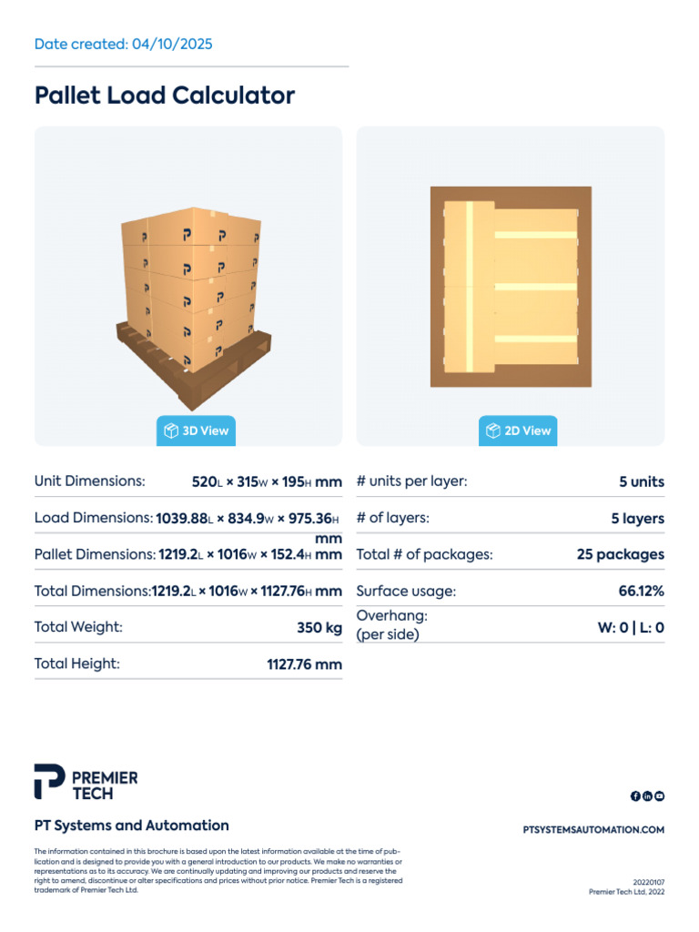Pallet Load Calculator Specifications | PDF