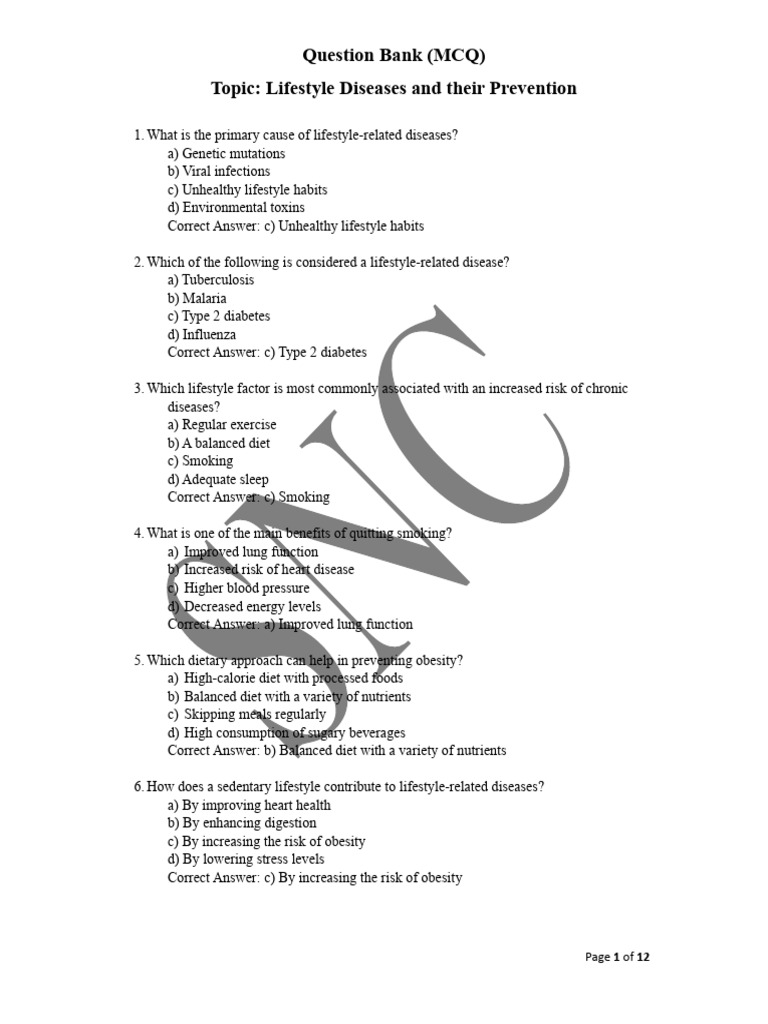 Lifestyle Diseases: MCQ Question Bank | PDF | Fat | Diabetes