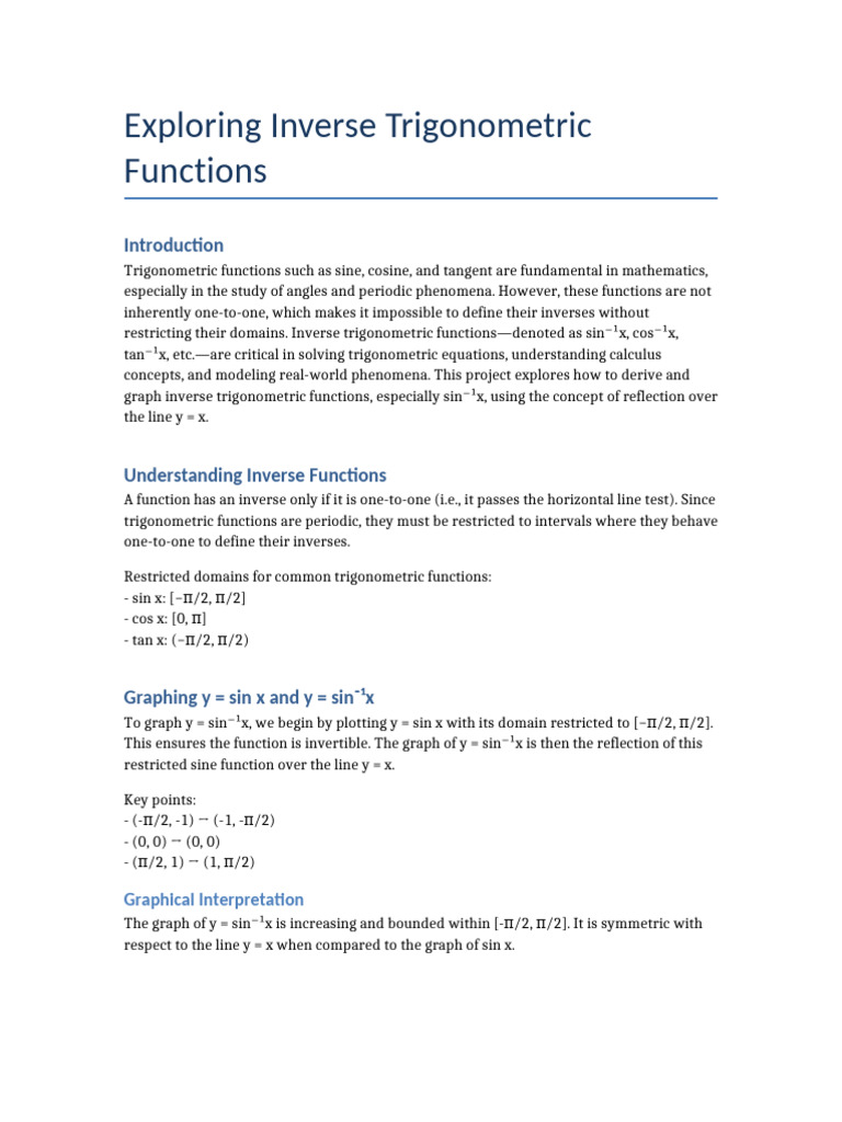 Reflection in Inverse Trigonometric Functions | PDF | Trigonometric ...