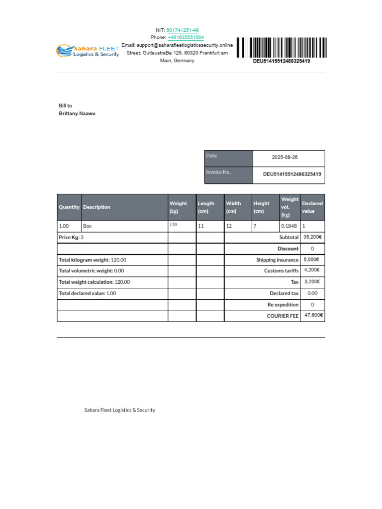Print Invoice - DEU51415512486325419 | PDF