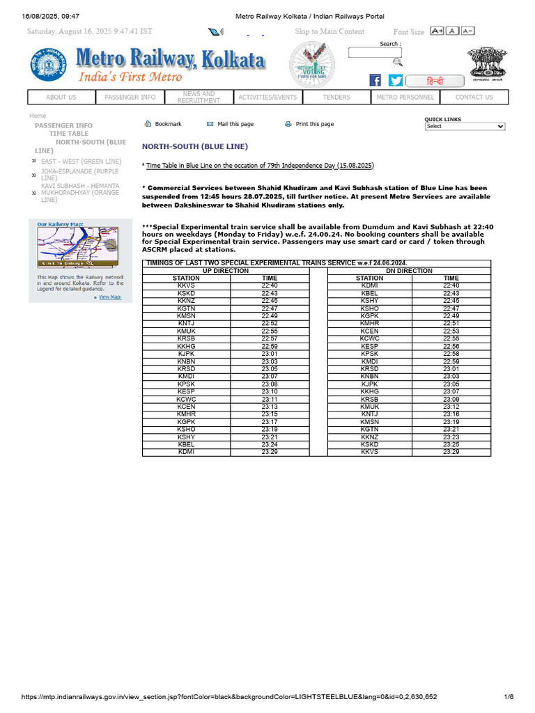 Kolkata Metro Time Table 2025 | PDF | Rail Transport | Rapid Transit