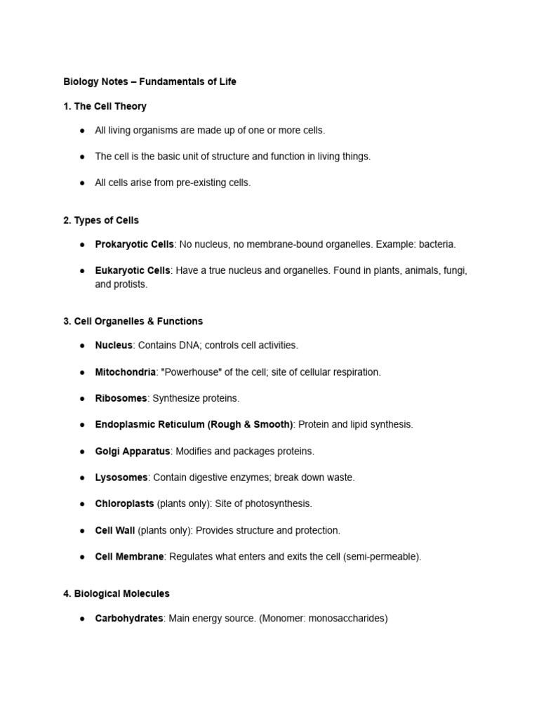 Biology Class Notes A2301 | PDF