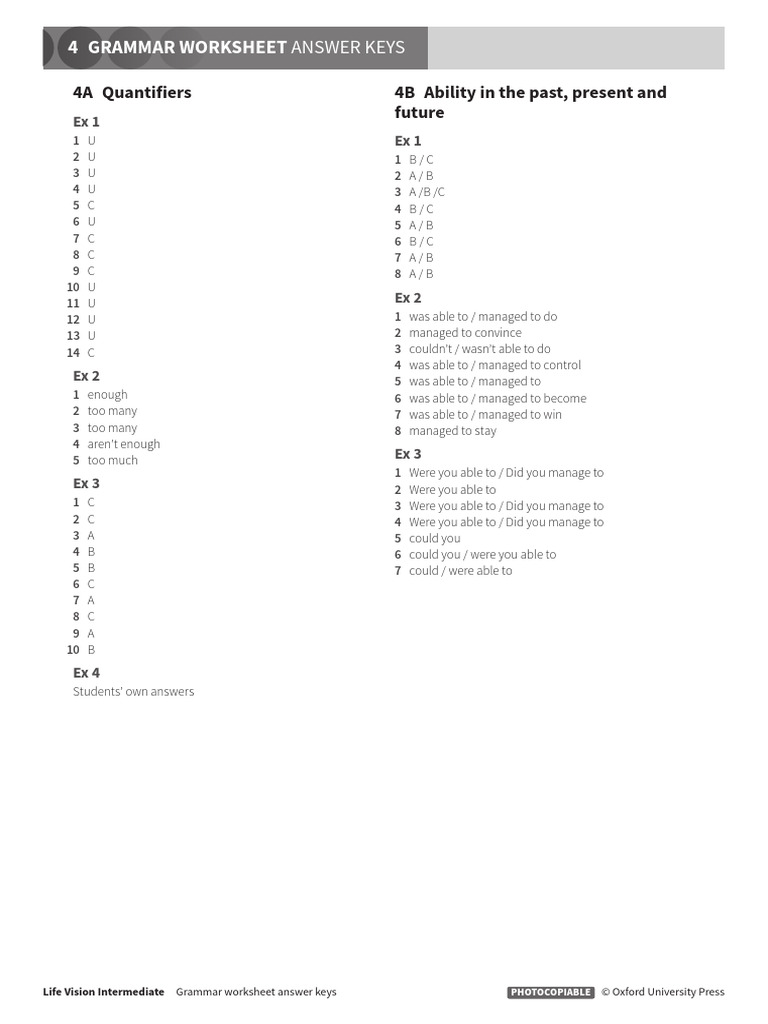 U4 Answer Key Life Vision B1 Intermediate Plus | PDF