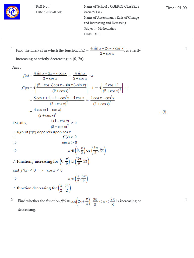 Rate of Change in Mathematics XII | PDF | Elementary Geometry ...