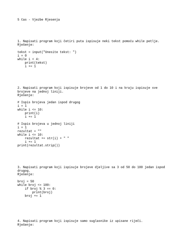 5 Cas - Vjezbe Rjesenja | PDF