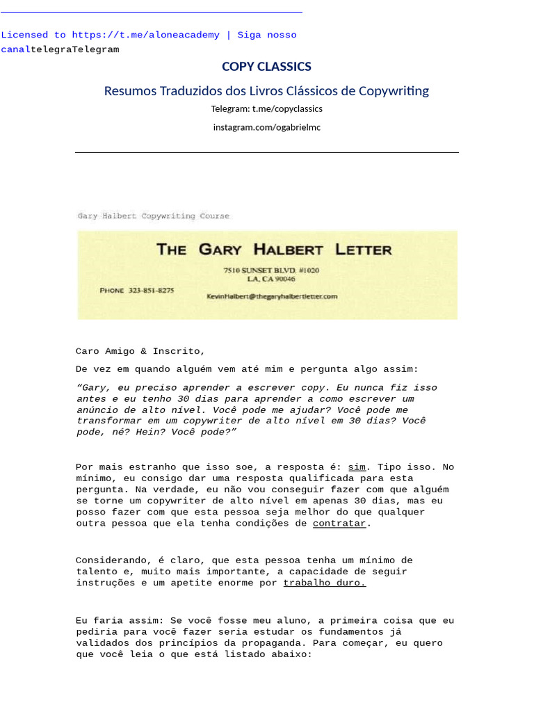 Aprenda Copywriting com Gary Halbert | PDF | Publicidade