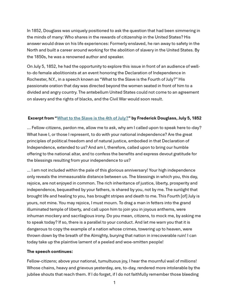 Douglass' Fourth of July Speech Excerpt | PDF | Slavery