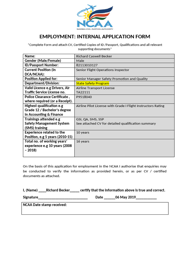 Ncaa Internal Application Form GM SSP | PDF