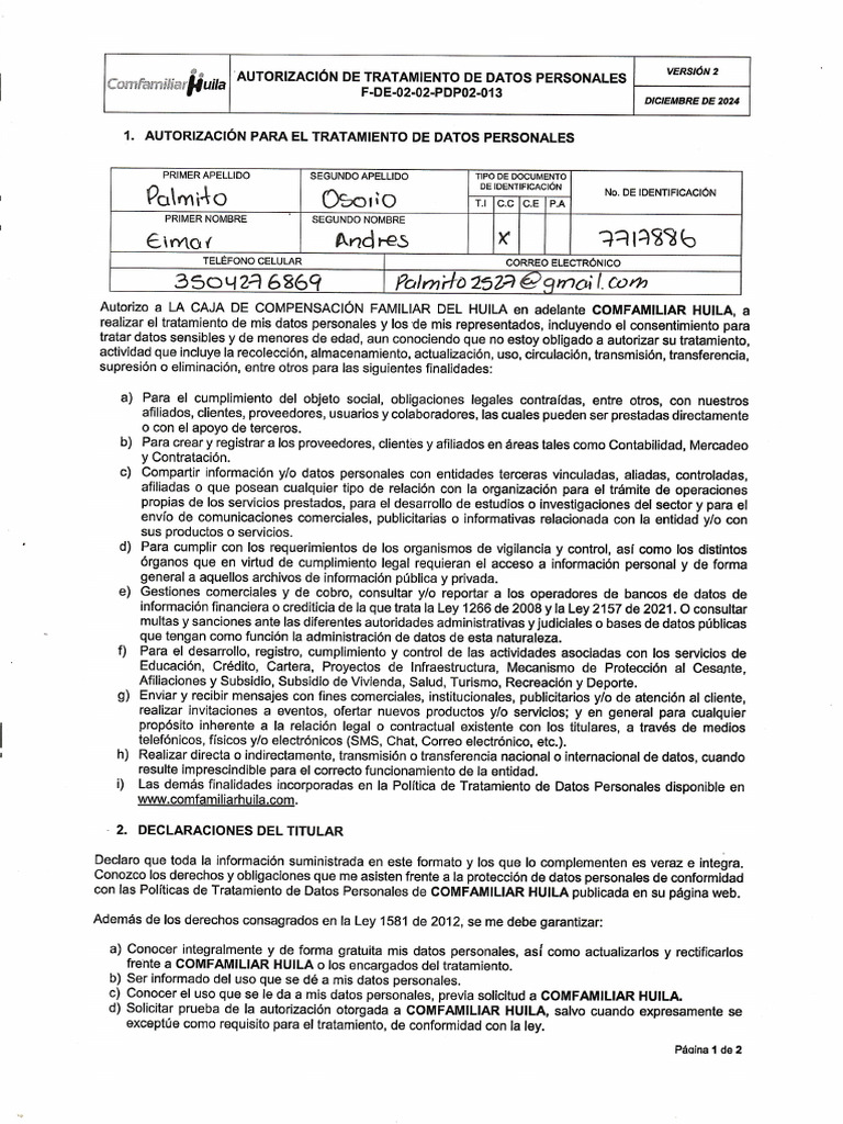 Tratamiento de Datos Eimar Andres Palmito Osorio | PDF