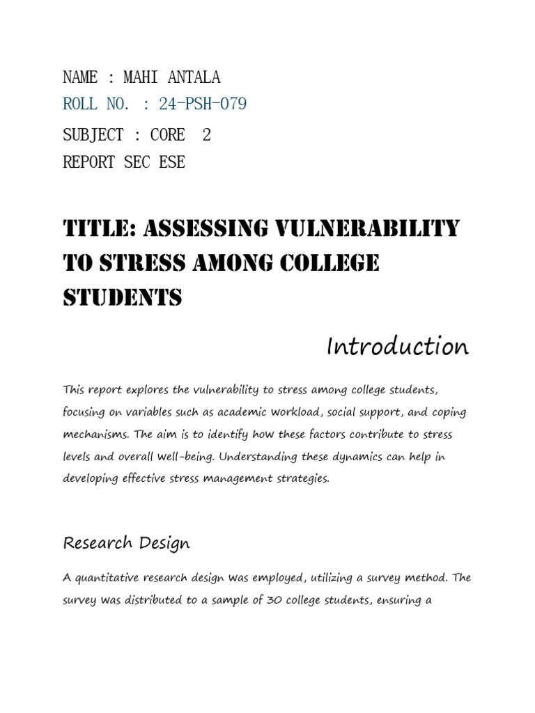 College Students' Stress Vulnerability Analysis | PDF | Social Support ...
