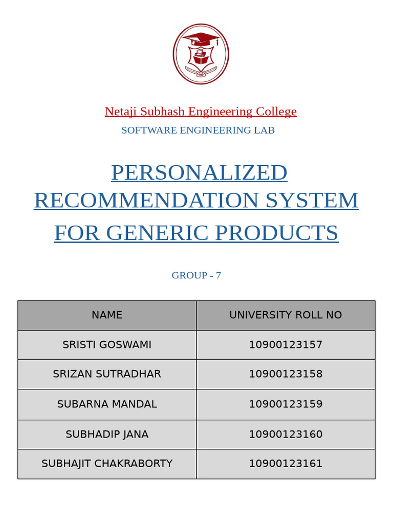 Personalized Recommendation System Report | PDF | Agile Software ...