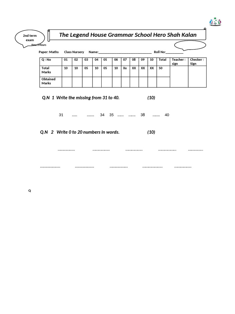 Nursery 2nd Maths | PDF