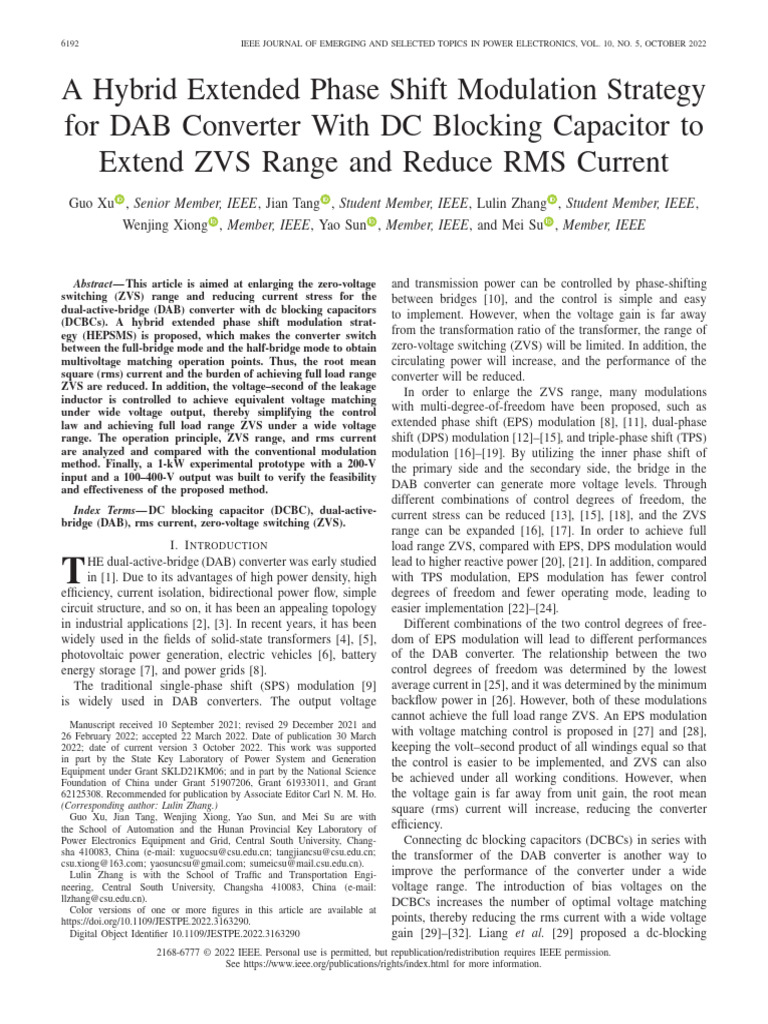 A Hybrid Extended Phase Shift Modulation Strategy For DAB Converter ...