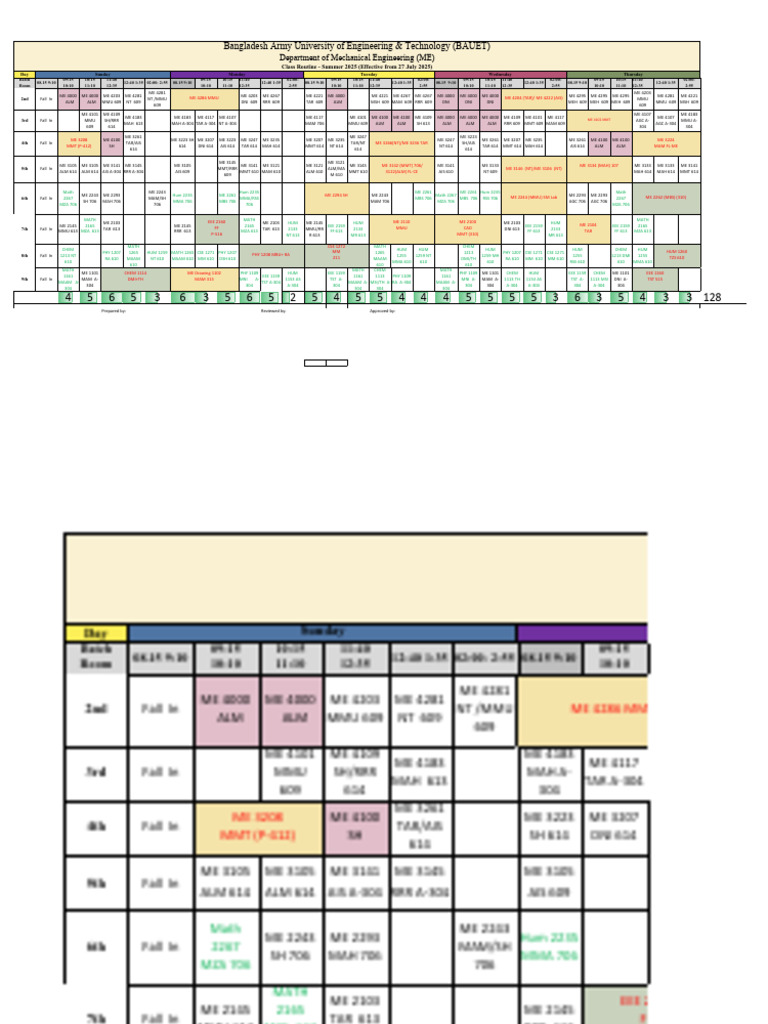 BAUET Mechanical Engineering Class Schedule | PDF