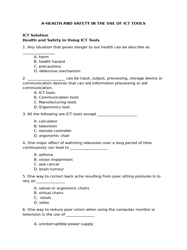 Health and Safety in ICT Tools | PDF | Diseases And Disorders