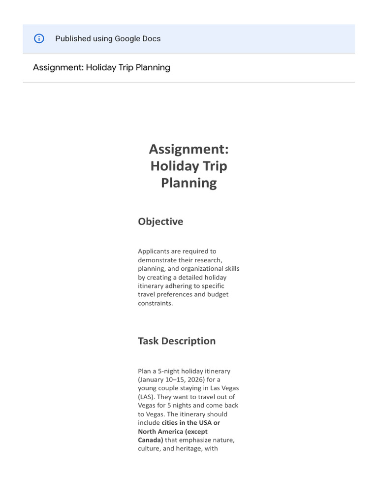 Assignment - Holiday Trip Planning | PDF