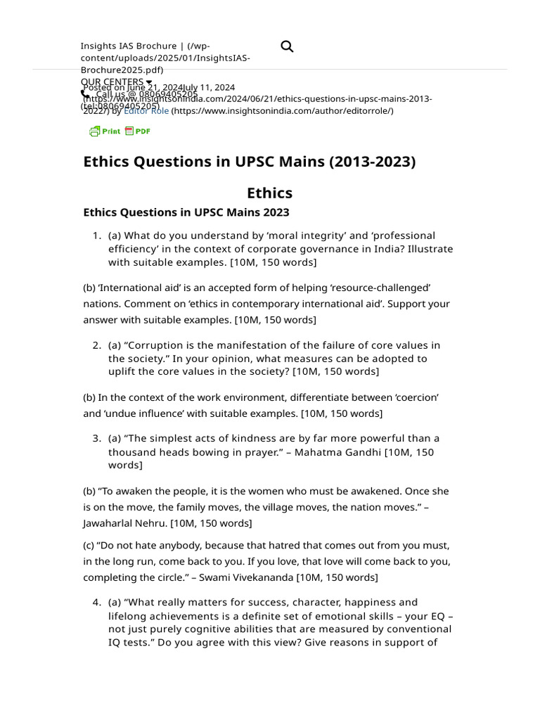 Ethics Questions in UPSC Mains (2013-2023) - InSIGHTS IAS - Simplifying ...