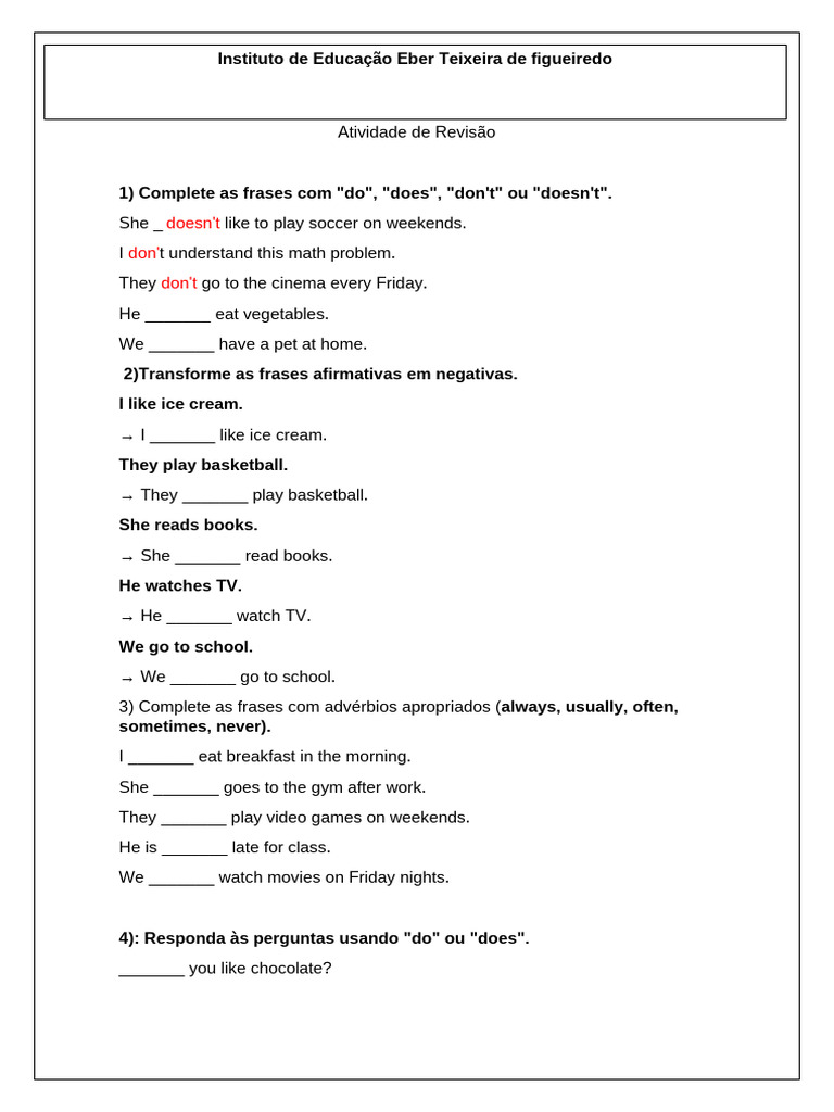 English Grammar Review Activity | PDF