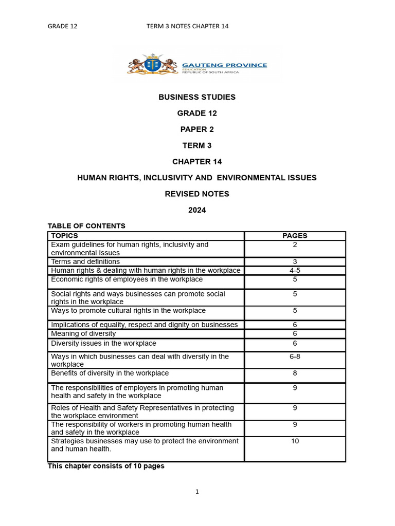Human Rights and Inclusivity Notes | PDF | Employment | Occupational ...