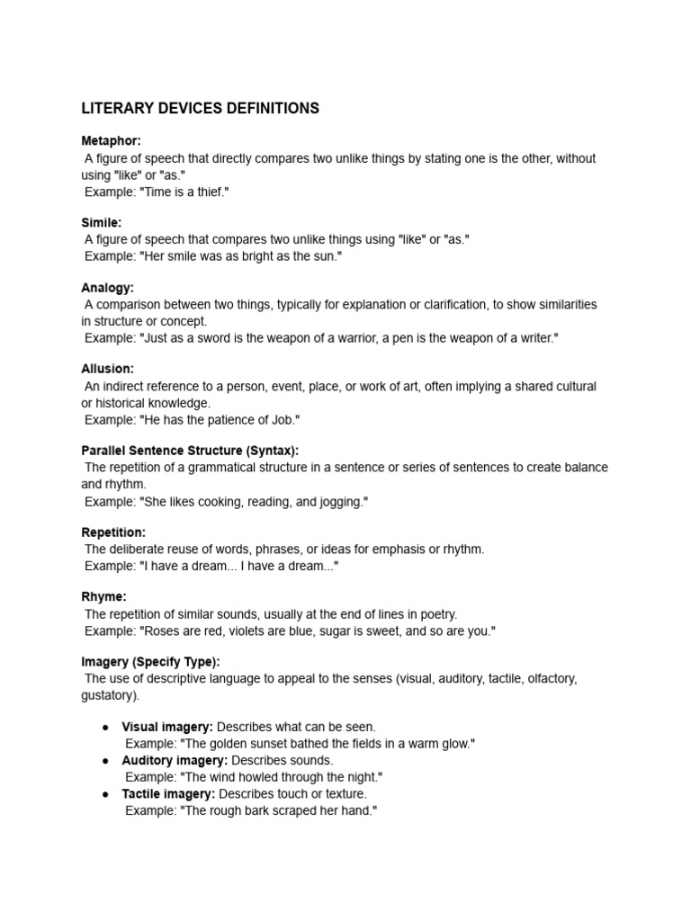 Literary Devices Definitions | PDF | Syntax