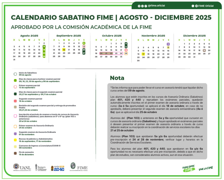 Calendario Sabatinos Ago Dic 2025 | PDF