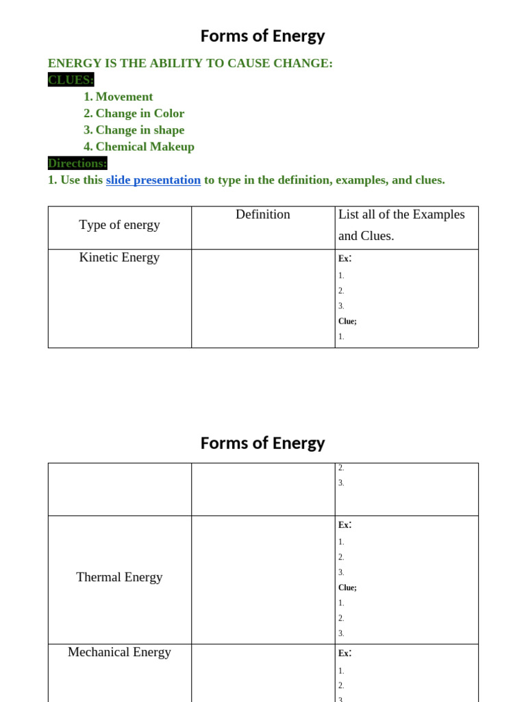 Forms of Energy Vocabulary Graphic Organizer - Docx (HH) 2023 | PDF ...