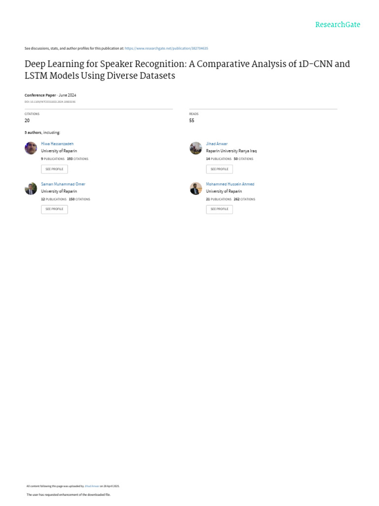 3 Deep Learning For Speaker Recognition A Comparative Analysis of 1D ...