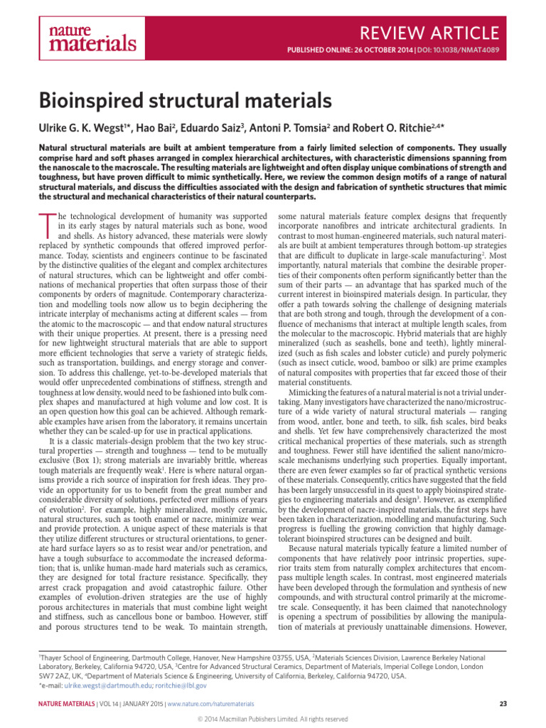 Bioinspired structural materials | PDF | Deformation (Engineering) | Fracture