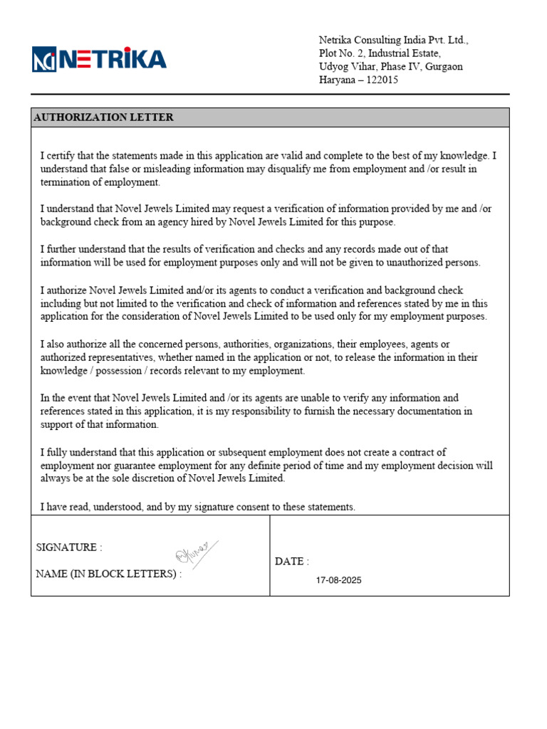 Employment Authorization Letter Template | PDF